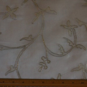 Silver Metallic Embroidery on White 100% Silk Organza Fabric 44" Wide ...