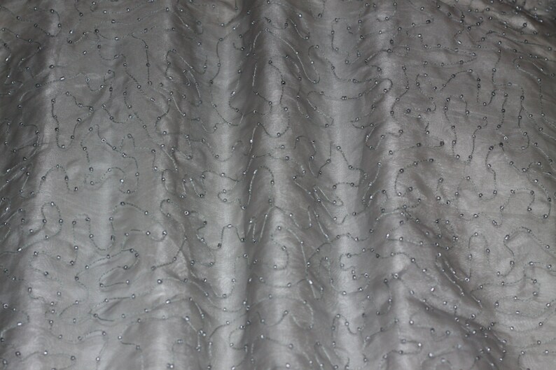 Gray Silk Organza Fabric W/ Embroidery & Beads 100% Silk Fabric, 44 ...