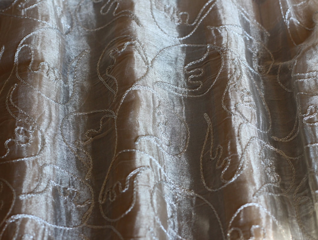 White Silk/metallic Organza Fabric With Silver Embroidery, 44" Wide, by ...