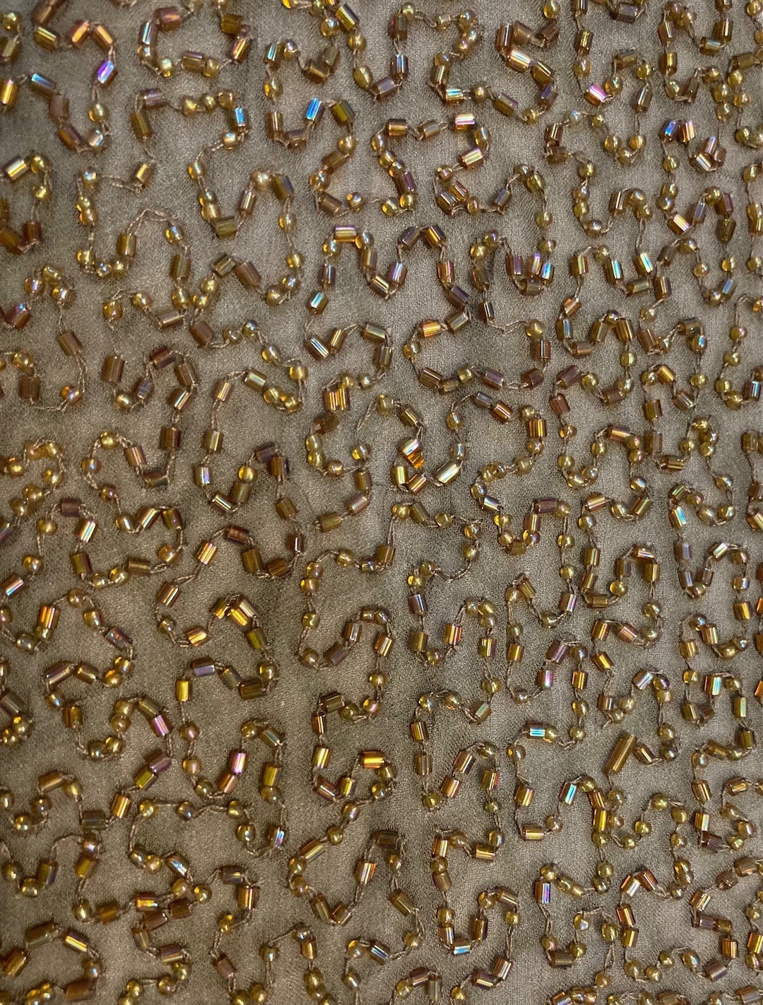 Olive Silk Chiffon Embroidery With Bugle and Round Beads, 100% Silk ...