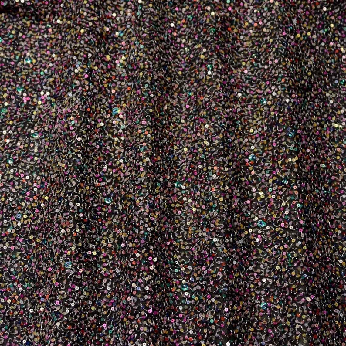 Colorful Sequins and Metallic Embroidery on Black Silk Chiffon - Etsy