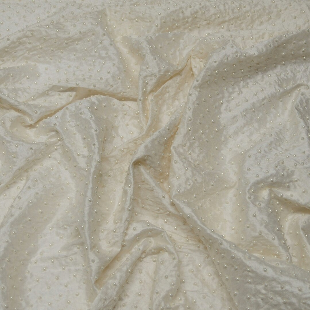 Beaded Ivory Shantung Dupioni 100% Silk Fabric, 54" Wide, by the Yard ...