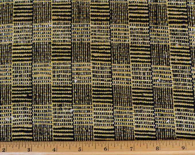 Black Raw Tassah Silk / Gold Metallic Woven Checks Fabric, 44" Wide, by ...