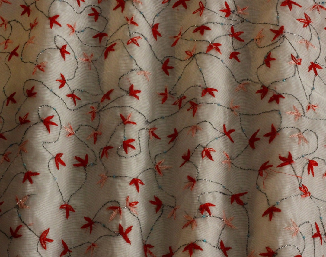 Red Embroidery on Silk/rayon Organza Netted Fabric 44" Wide, by the ...