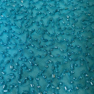 Turquoise Silk Chiffon Embroidery With Bugle and Round Beads, 100% Silk ...