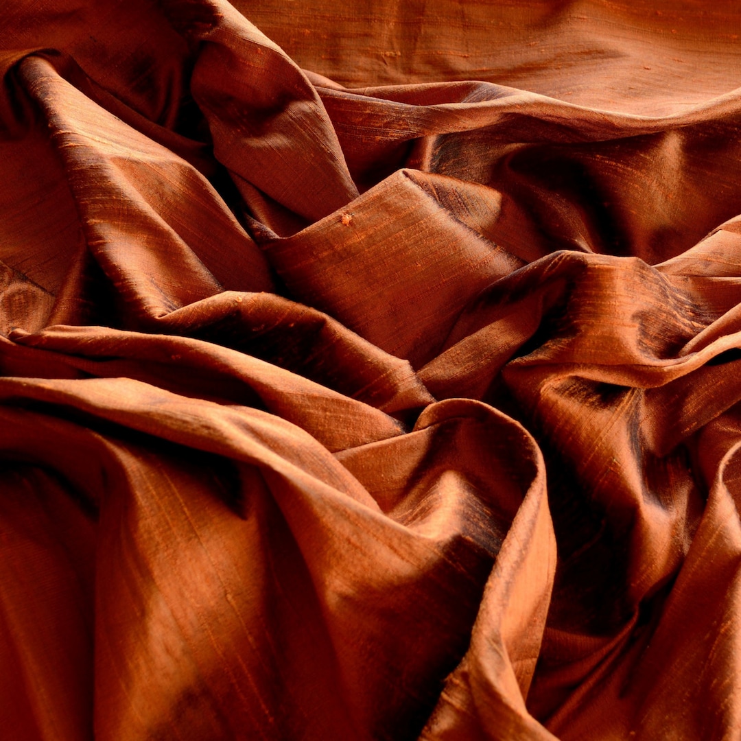 Iridescent Rust Dupioni Silk, 100% Silk Fabric, 44" Wide or 54" Wide ...