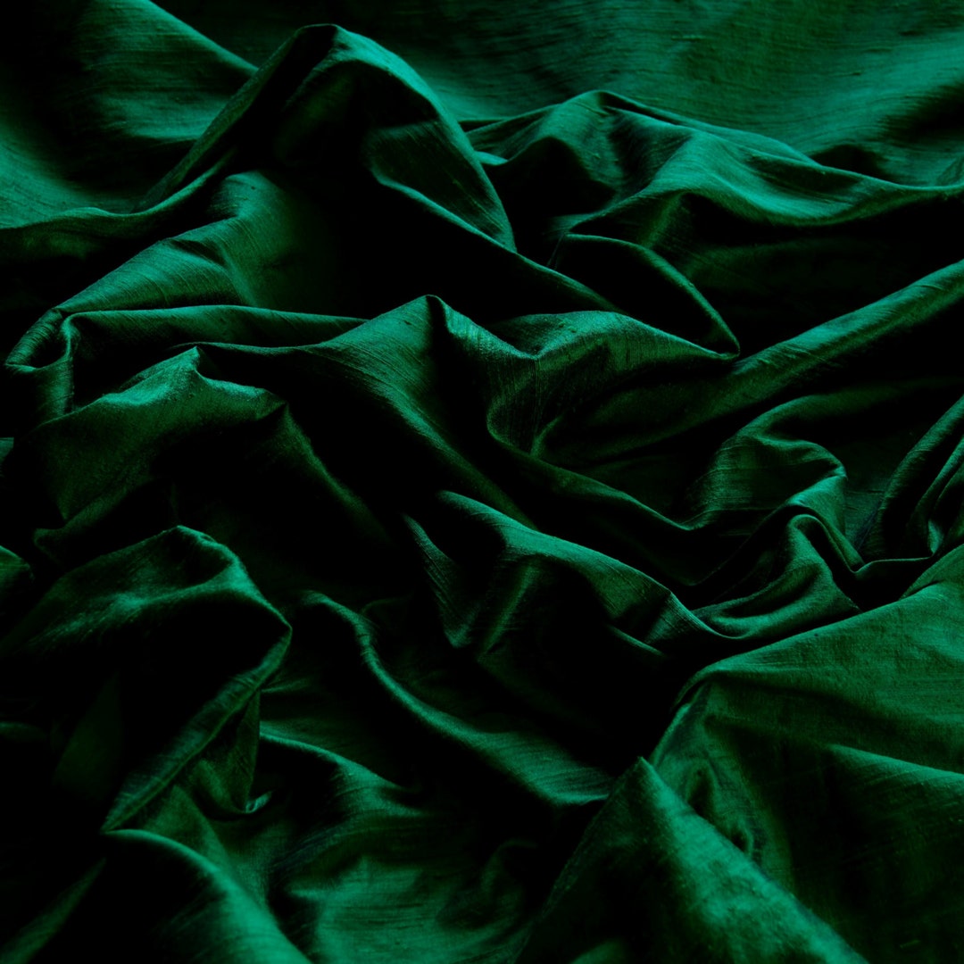 Iridescent Hunter Green Dupioni, 100% Silk, 44" or 54" Wide, by the ...