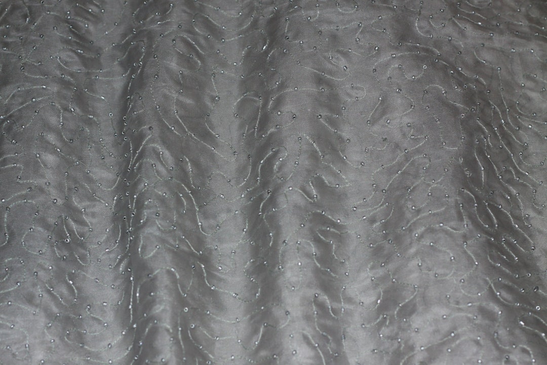Gray Silk Organza Fabric W/ Embroidery & Beads 100% Silk Fabric, 44 ...