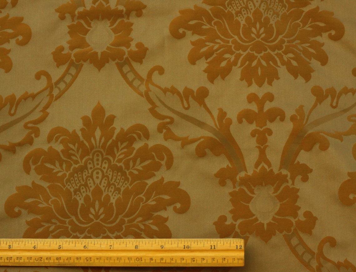 Camel/bronze Damask Jacquard 100% Silk Fabric 54 Wide | Etsy