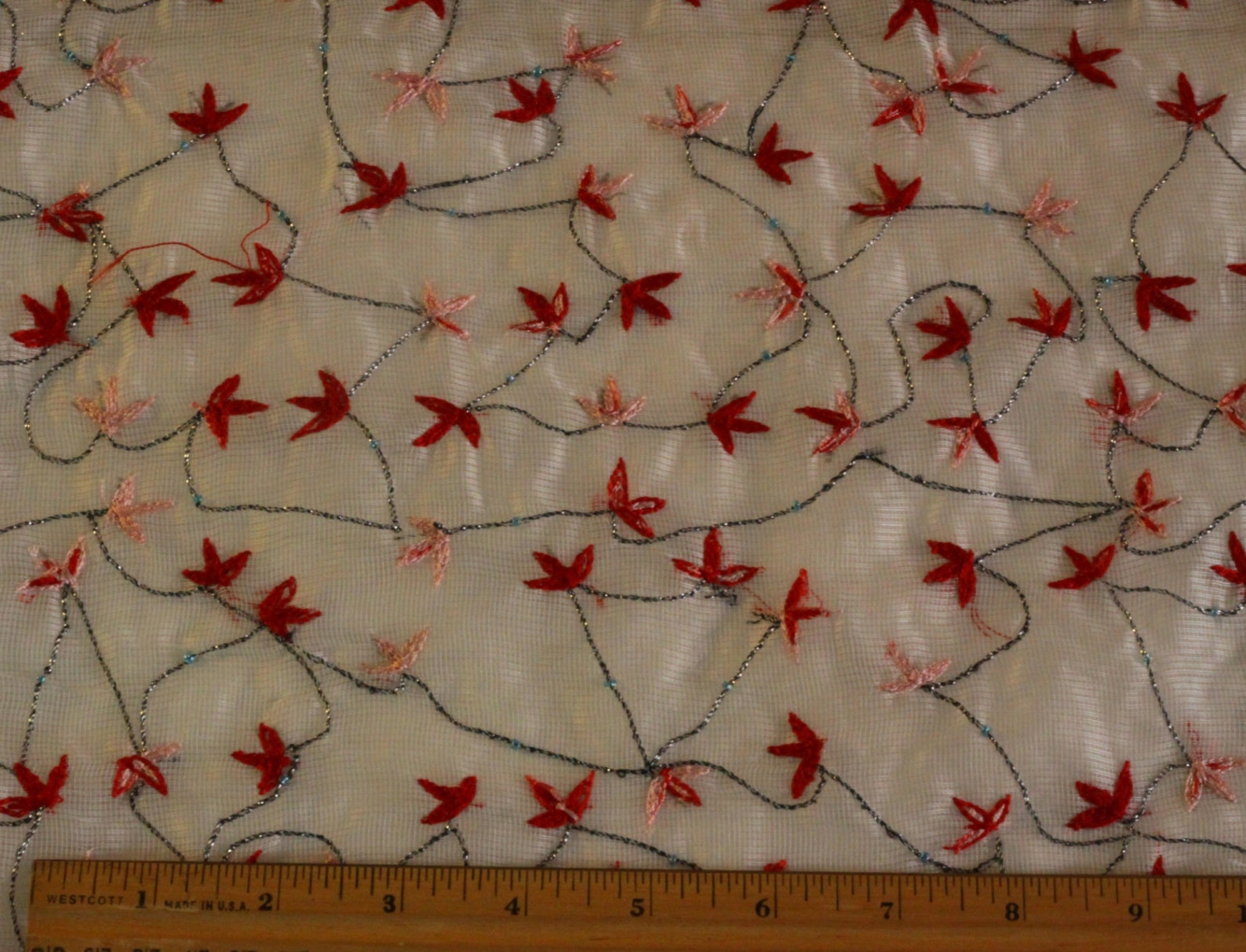 Red Embroidery on Silk/rayon Organza Netted Fabric 44" Wide, by the ...