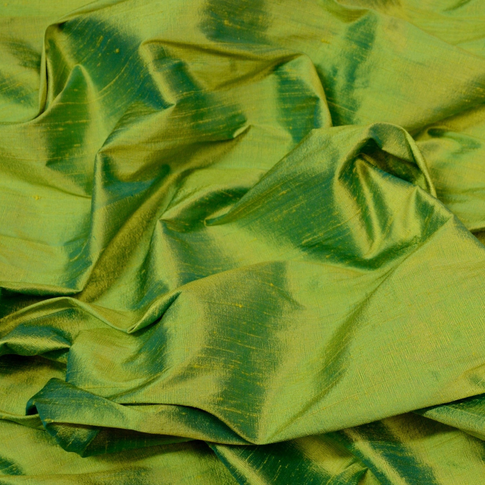 Iridescent Green Yellow Dupioni Silk 100% Silk Fabric - Etsy