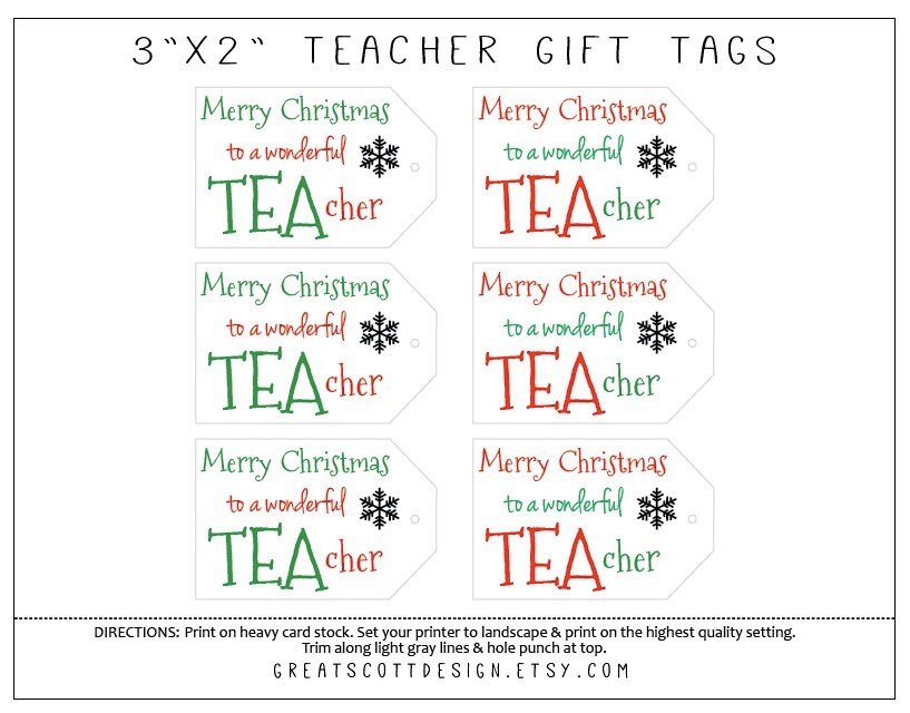 Teacher Gift Idea Gift Tags Instant Download Print at Home Printable ...
