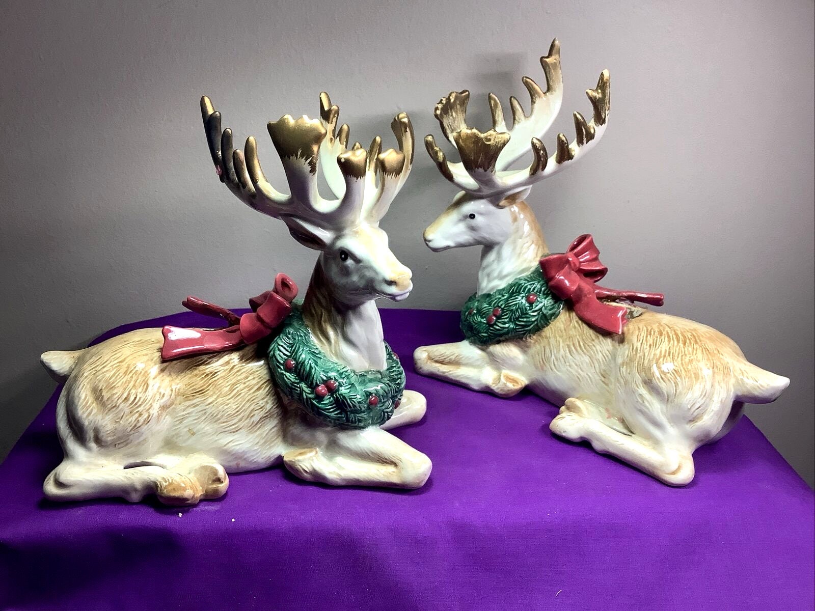 1991 Set 2 Fitz & Floyd Christmas Reindeer 7 Candle Holders Porcelain Wreath - Etsy