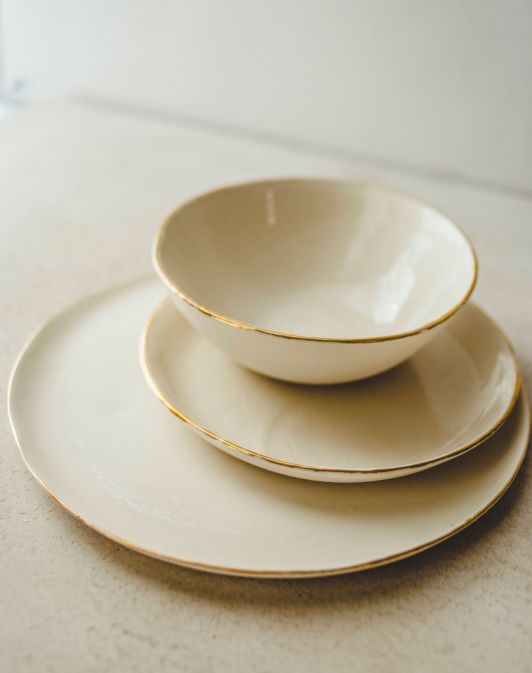 Porcelain Dinnerware Set: White Ceramic Plates With Gold Rim - Etsy