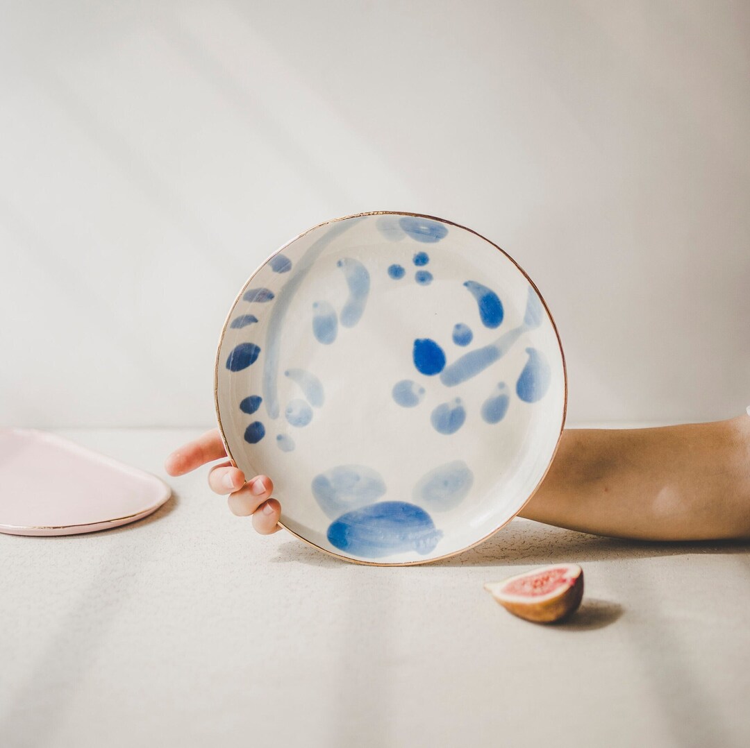 Blue and White Hand Painted Pottery Plate Decorative Plate Cake Plate ...