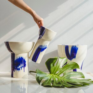 Hand Painted Porcelain Vase, Modern Blue & White Ceramics - Etsy