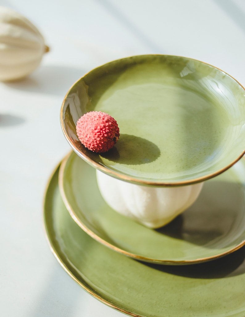 Green Ceramic Dinner Plates Set Ceramic Dinnerware Set Pottery ...