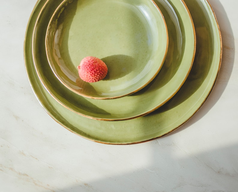 Green Ceramic Dinner Plates Set Ceramic Dinnerware Set Pottery ...