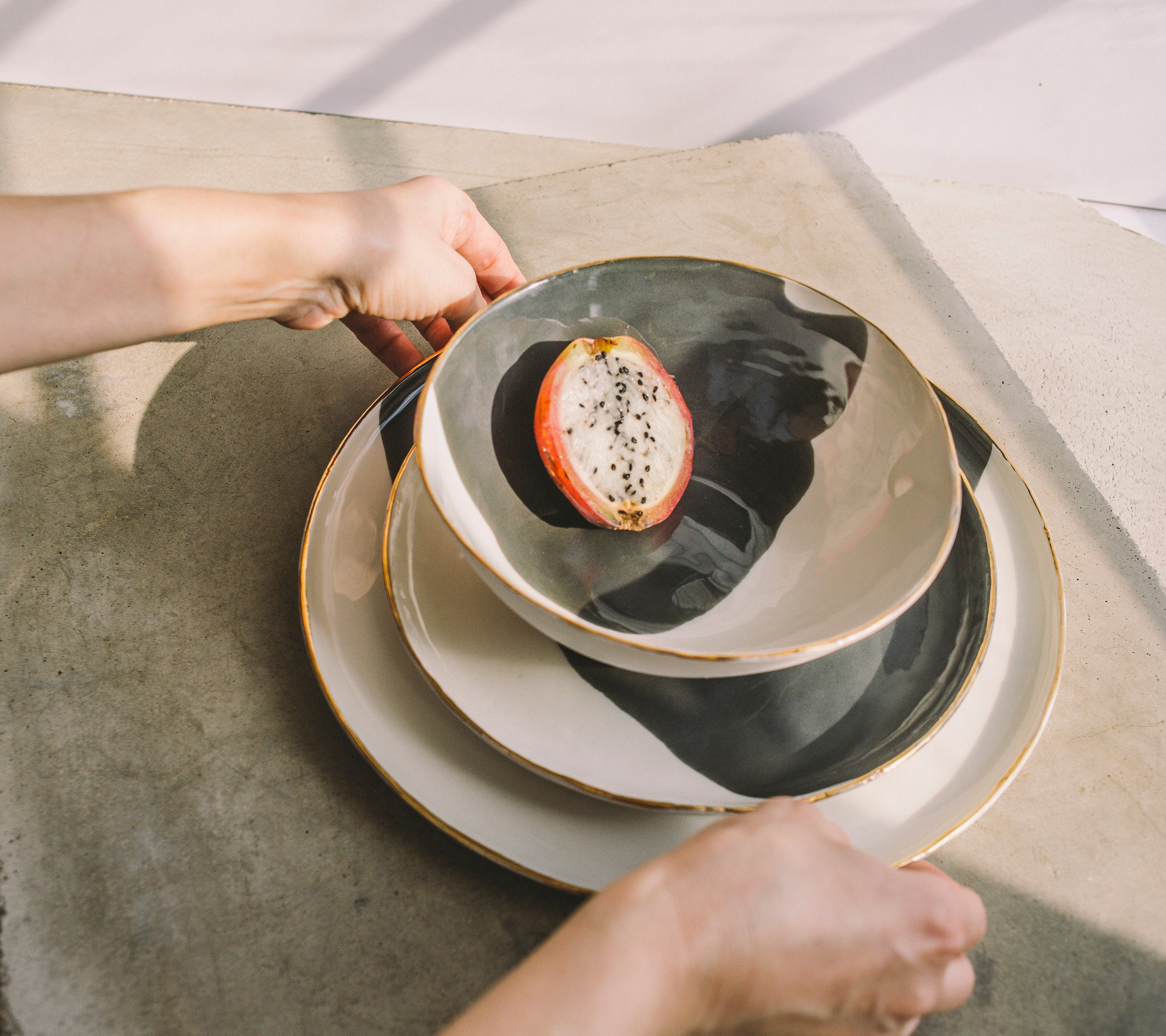 Handmade Ceramic Plates Set Hand Painted Pottery Dinnerware Ombre ...