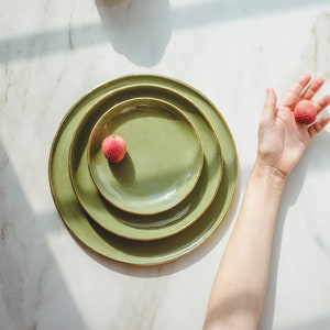 Green Ceramic Dinner Plates Set Ceramic Dinnerware Set Pottery ...