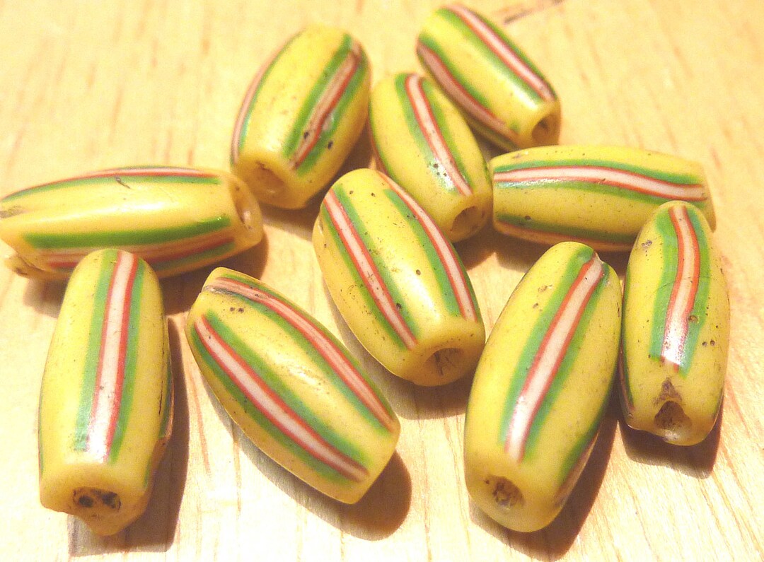 Wat Pkg 103 -- 10 Vintage Striped Watermelon Venetian African Glass ...