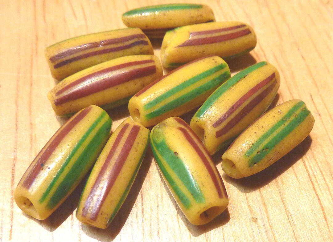 Wat Pkg 105 -- 10 Vintage Striped Watermelon Venetian African Glass ...