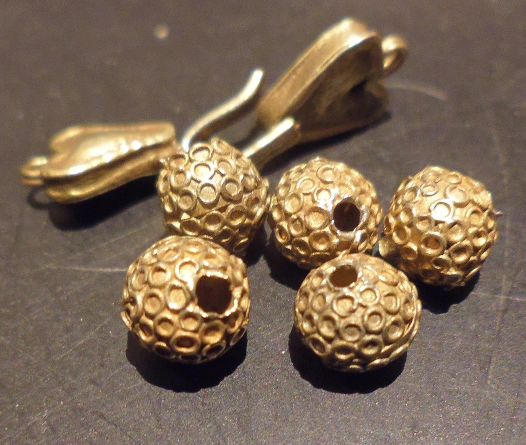 5 Antique Yoruba Gold Wash Granulated Beads in Good Condition, and One ...