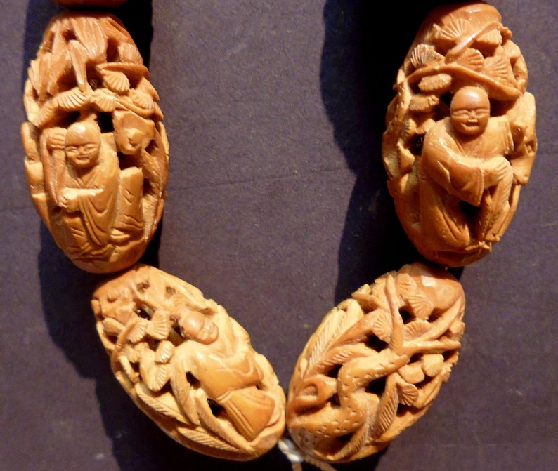 Rare Old Highly Detailed Chinese Carved Olive Pits, Plants, Flowers ...