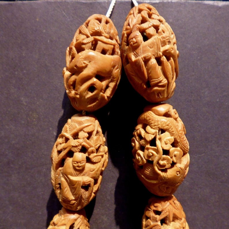 Rare Old Highly Detailed Chinese Carved Olive Pits, Plants, Flowers ...