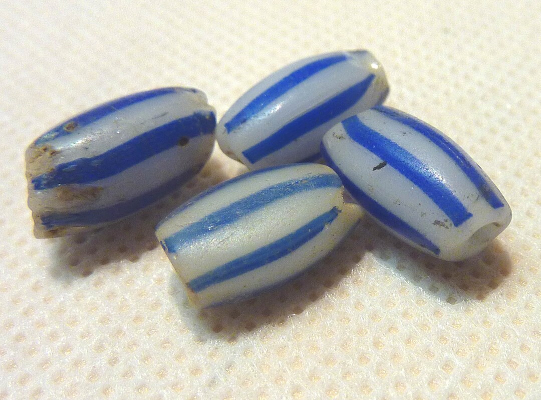 Wat Pkg 107 -- 4 Vintage Blue and White Plump Striped Venetian Glass ...
