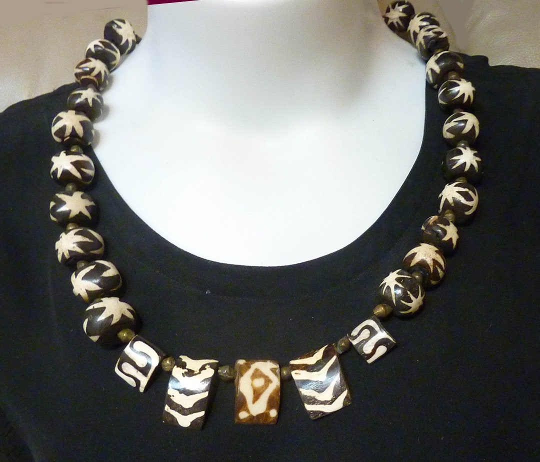 Batik Cow Bone and Old Ethiopian Brass Bicones 30