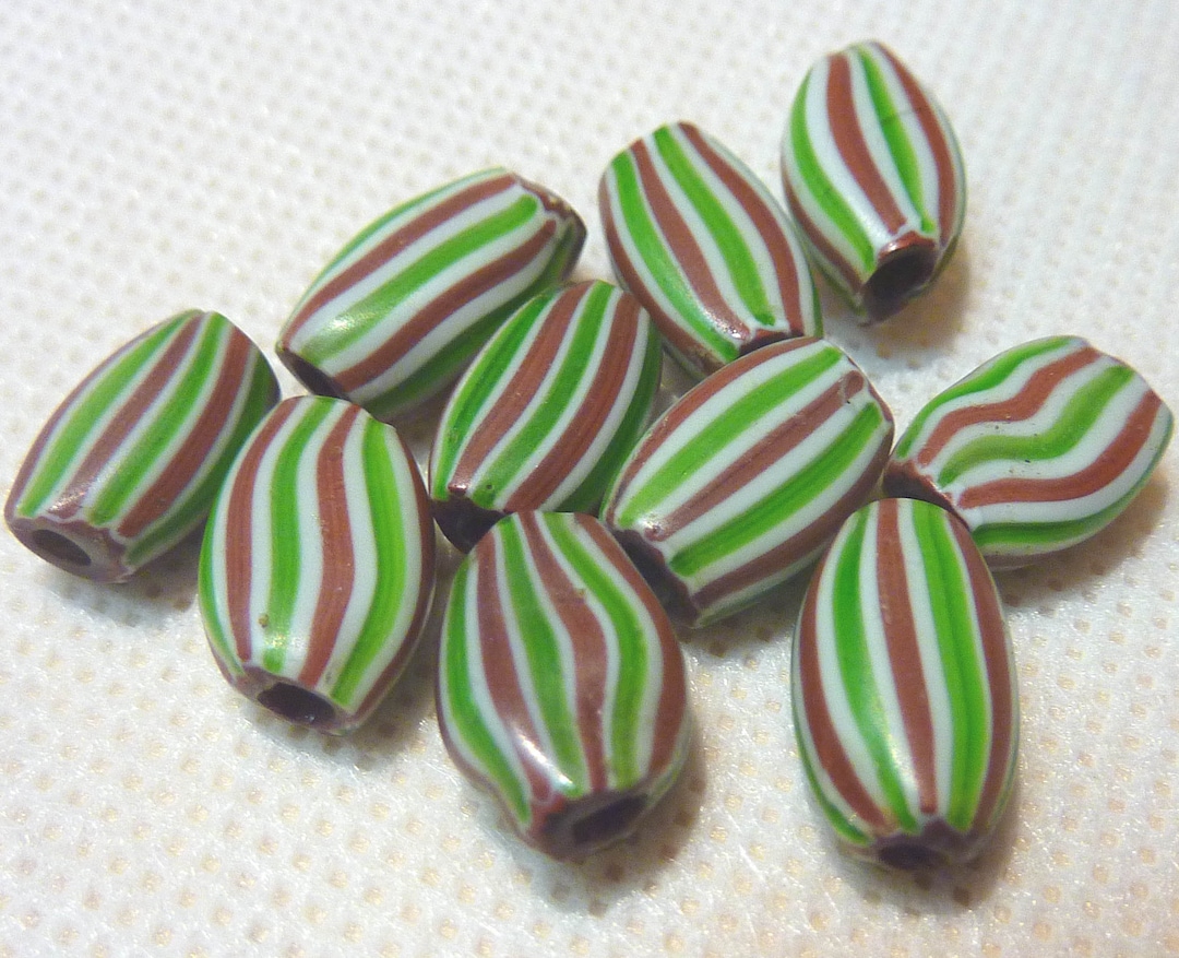 Wat Pkg 106 -- 10 Vintage Striped Watermelon Venetian African Glass ...