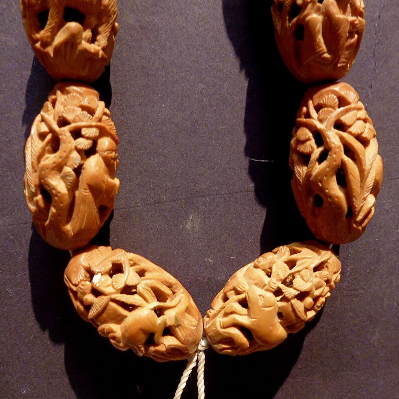 Rare Old Highly Detailed Chinese Carved Olive Pits, Plants, Flowers ...