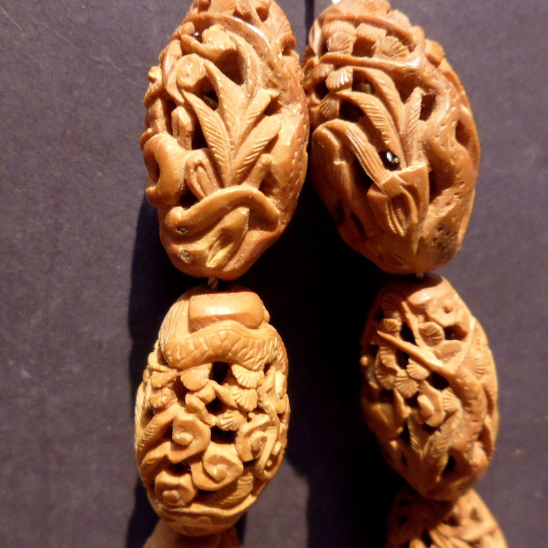 Rare Old Highly Detailed Chinese Carved Olive Pits, Plants, Flowers ...