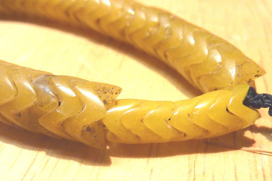 54 Old African Trade French Molded Snake Beads, "greasy Yellow" Color ...