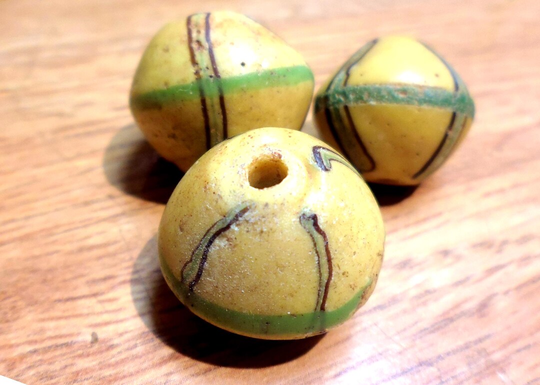 Set of 3 Antique African Trade Kings' Beads, Large Yellow Slightly ...