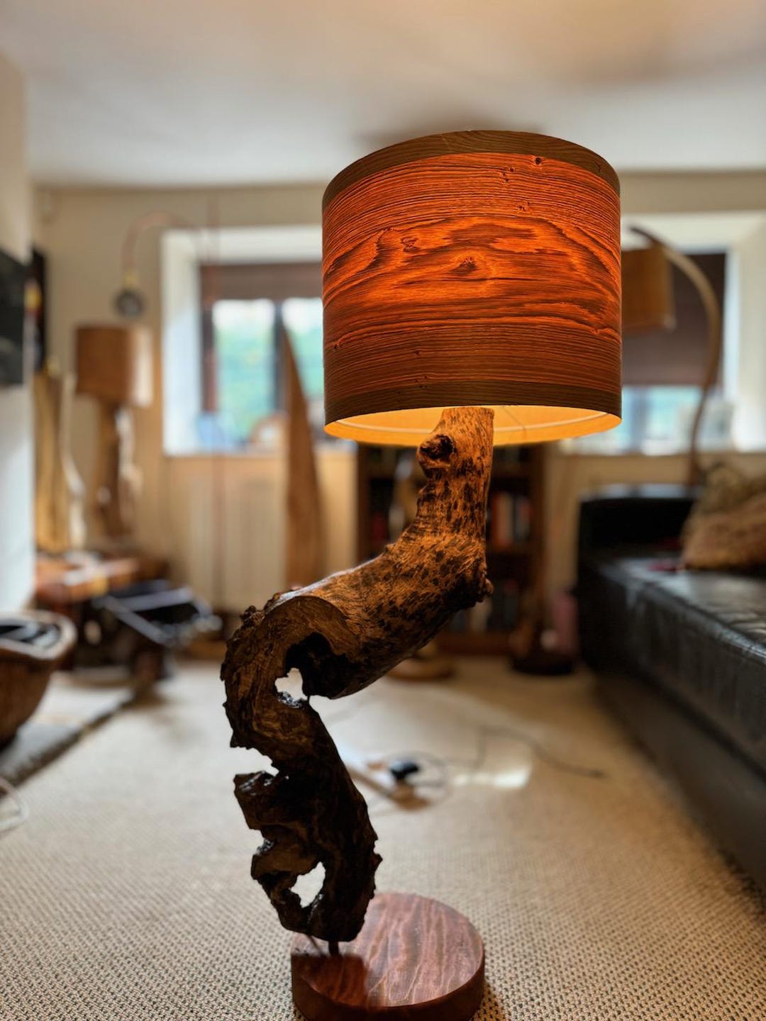 Ash Distressed Log Table Lamp With Oak Veneer Lampshade - Etsy