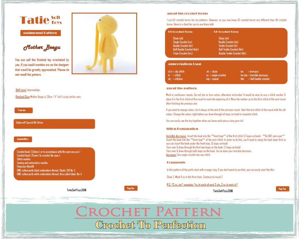 Amigurumi Pattern LARGE Beegu Pattern Crochet Pattern MOTHER - Etsy Canada