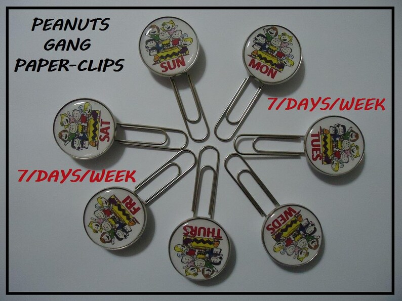 Peanuts Gang Paper Clips Days of the Week Snoopy Paper Clips Office ...