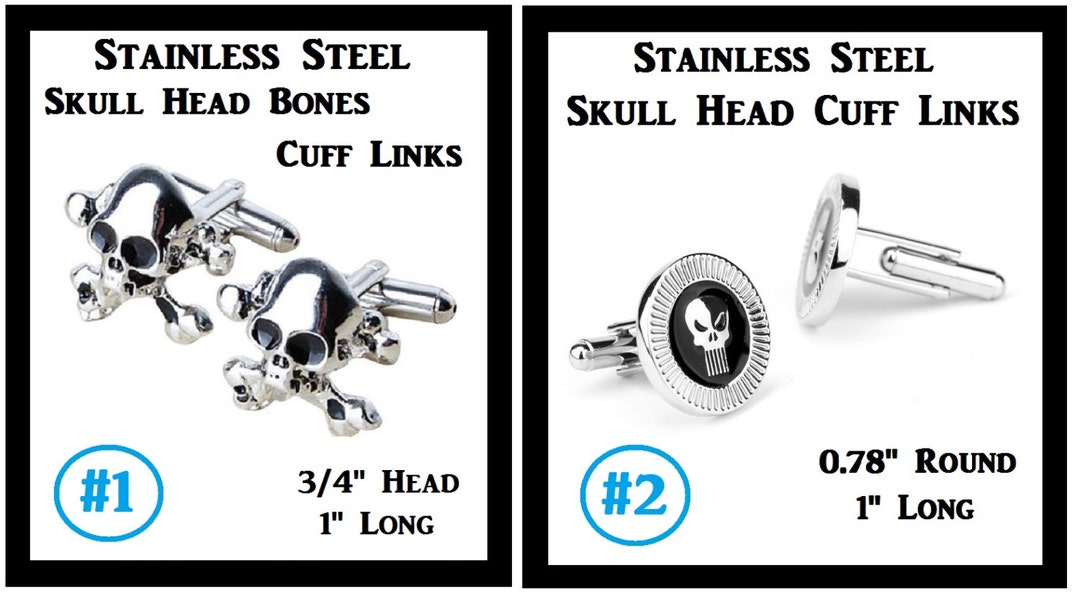 Skull Heads Cuff Links Skull Bones Cuff Links (1) Pair Mens Stainless ...