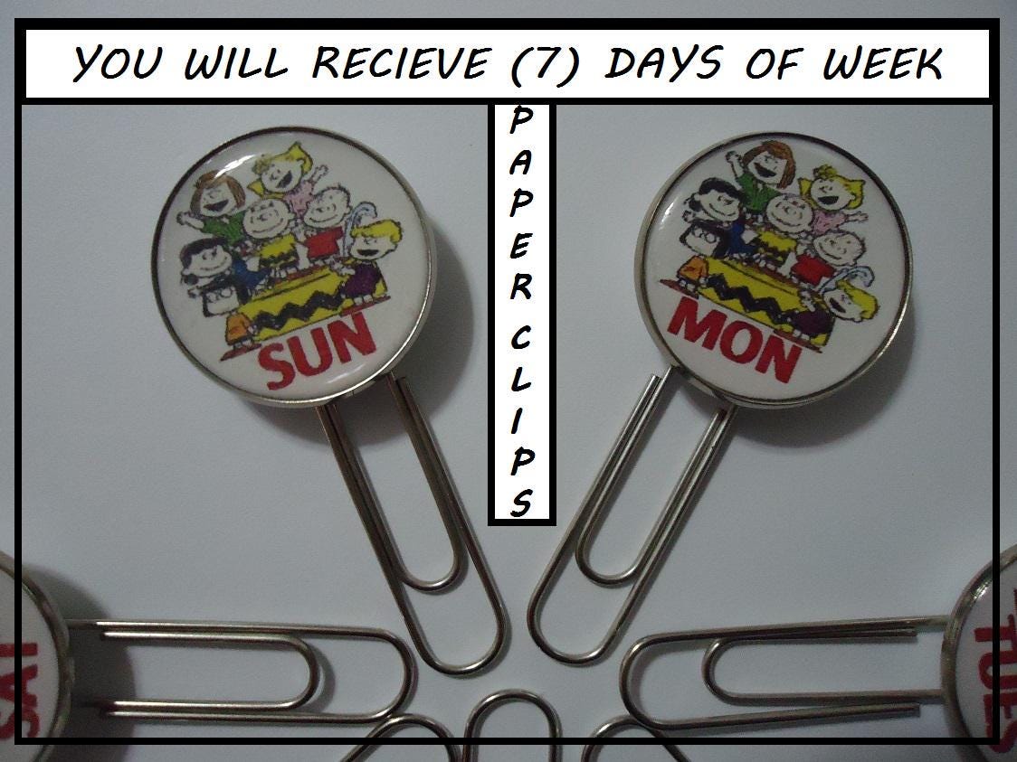 Peanuts Gang Paper Clips Days of the Week Snoopy Paper Clips Office ...