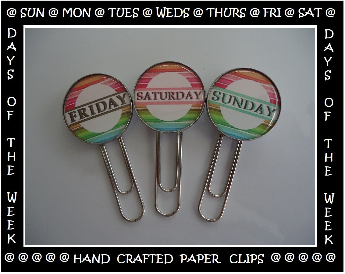Paper Clips Days of the Week Custom Made 2 1/4" X 1" Round Special ...
