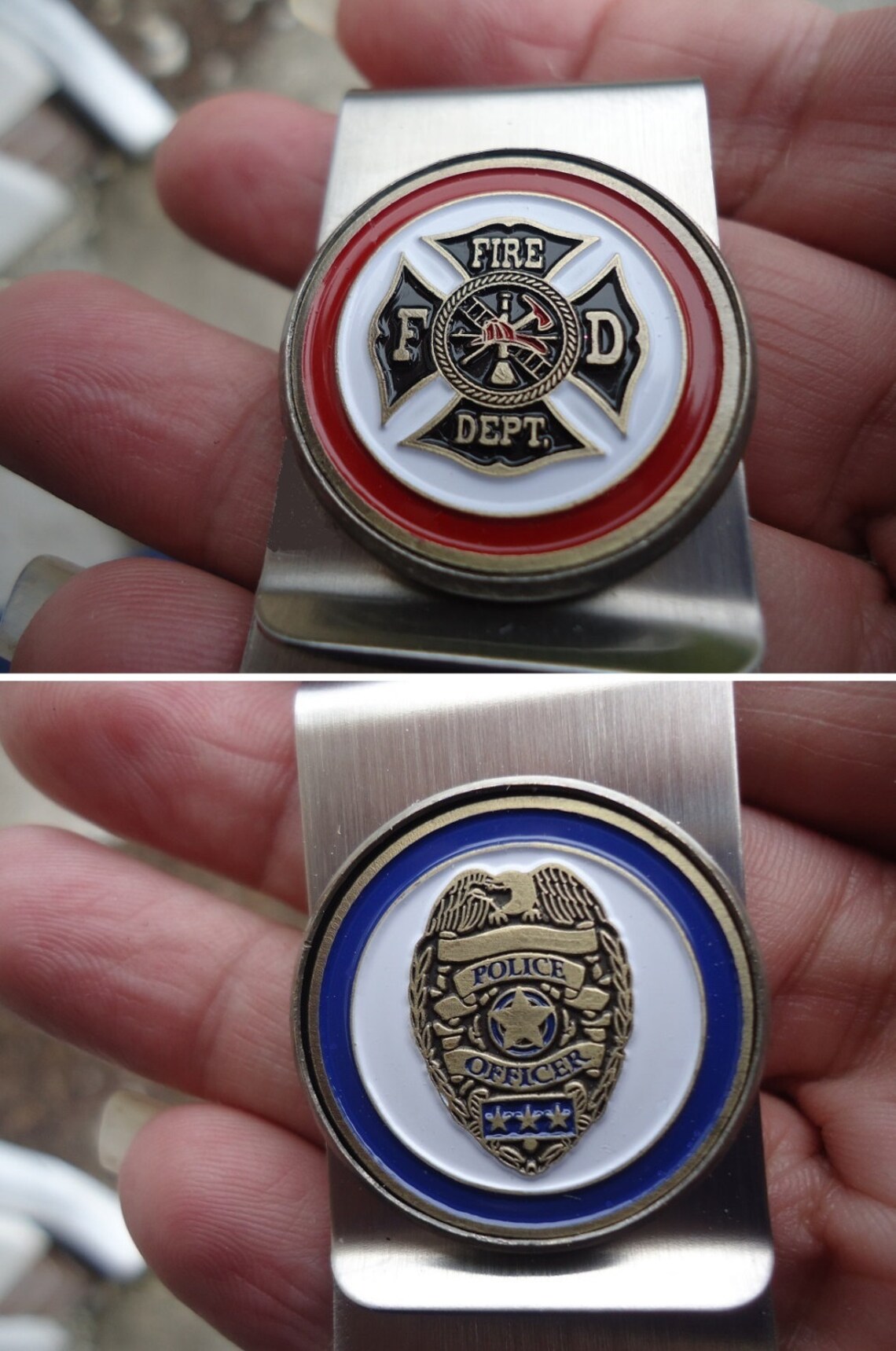 Firemen OR Policemen Stainless Steel Money Clip Nice Gift 4 Policeman ...
