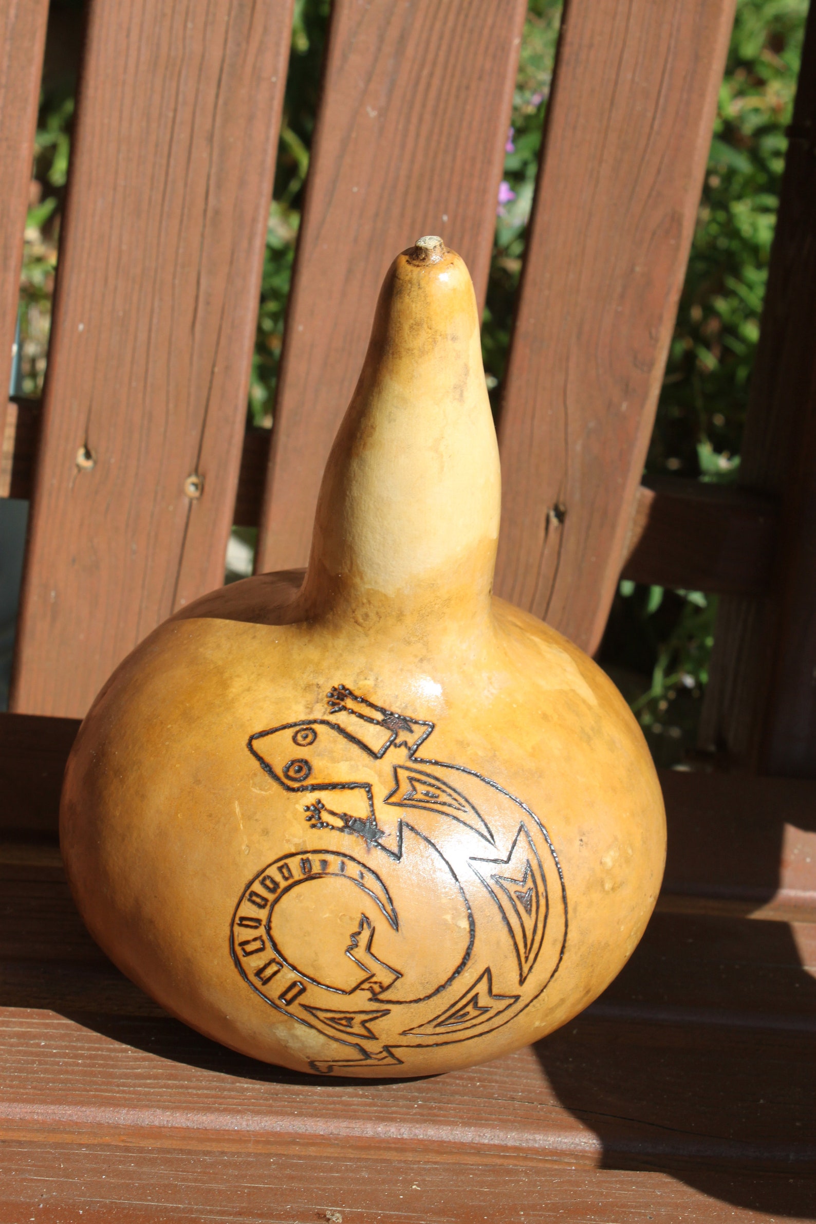 Gourd Art, Decorative Gourd, Gourd With Wood Burned Lizard, Gourd ...
