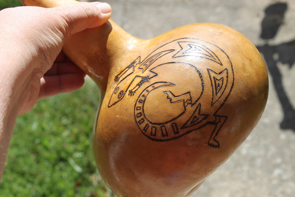 Gourd Art, Decorative Gourd, Gourd With Wood Burned Lizard, Gourd ...
