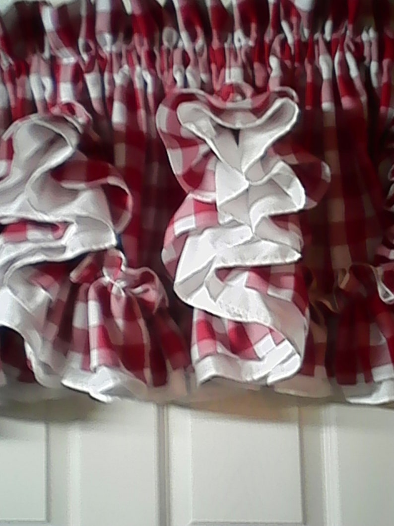 Red and White Buffalo Check Double Ruffle Valance - Etsy