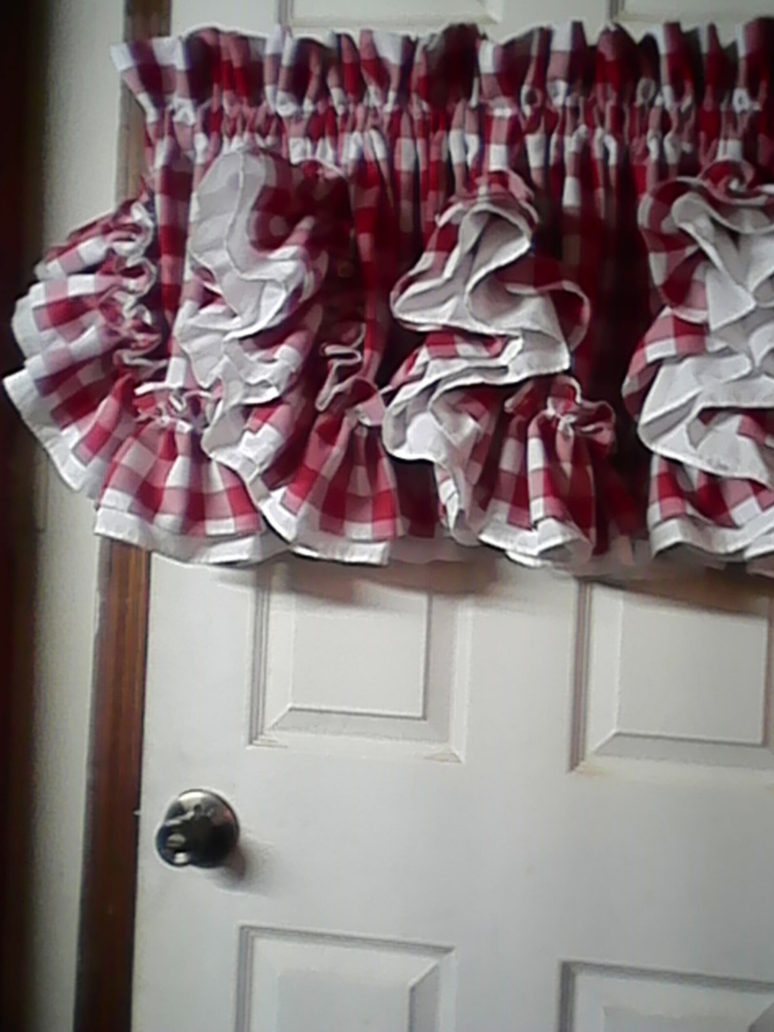 Red and White Buffalo Check Double Ruffle Valance | Etsy