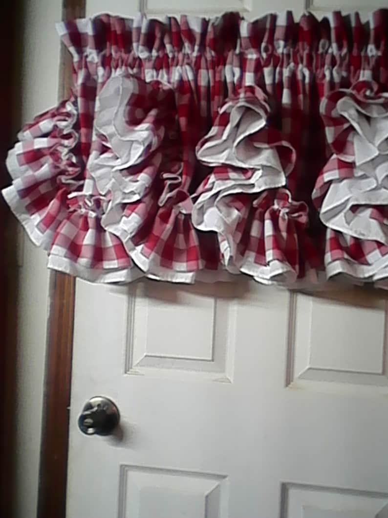 Red and White Buffalo Check Double Ruffle Valance | Etsy