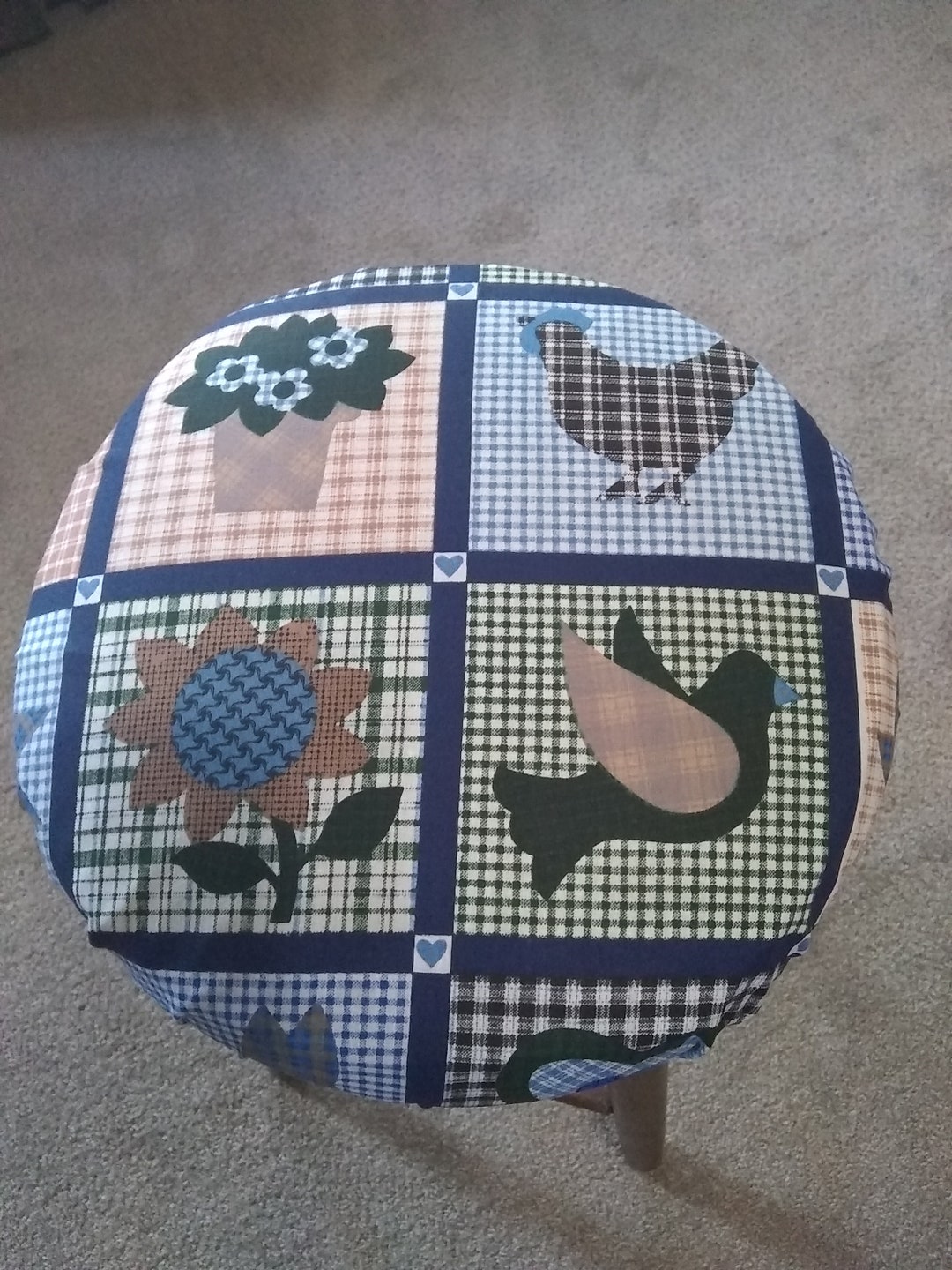 Navy Blue Print Bar Stool Cover for Round Bar Stools - Etsy