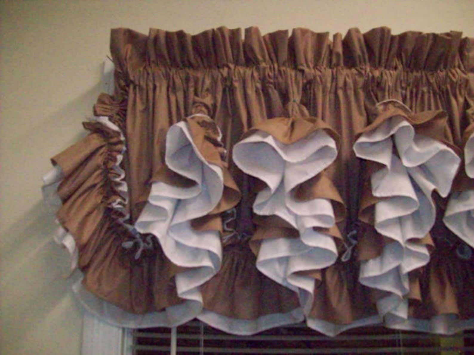 Tan Taupe and White Double Ruffle Valance - Etsy